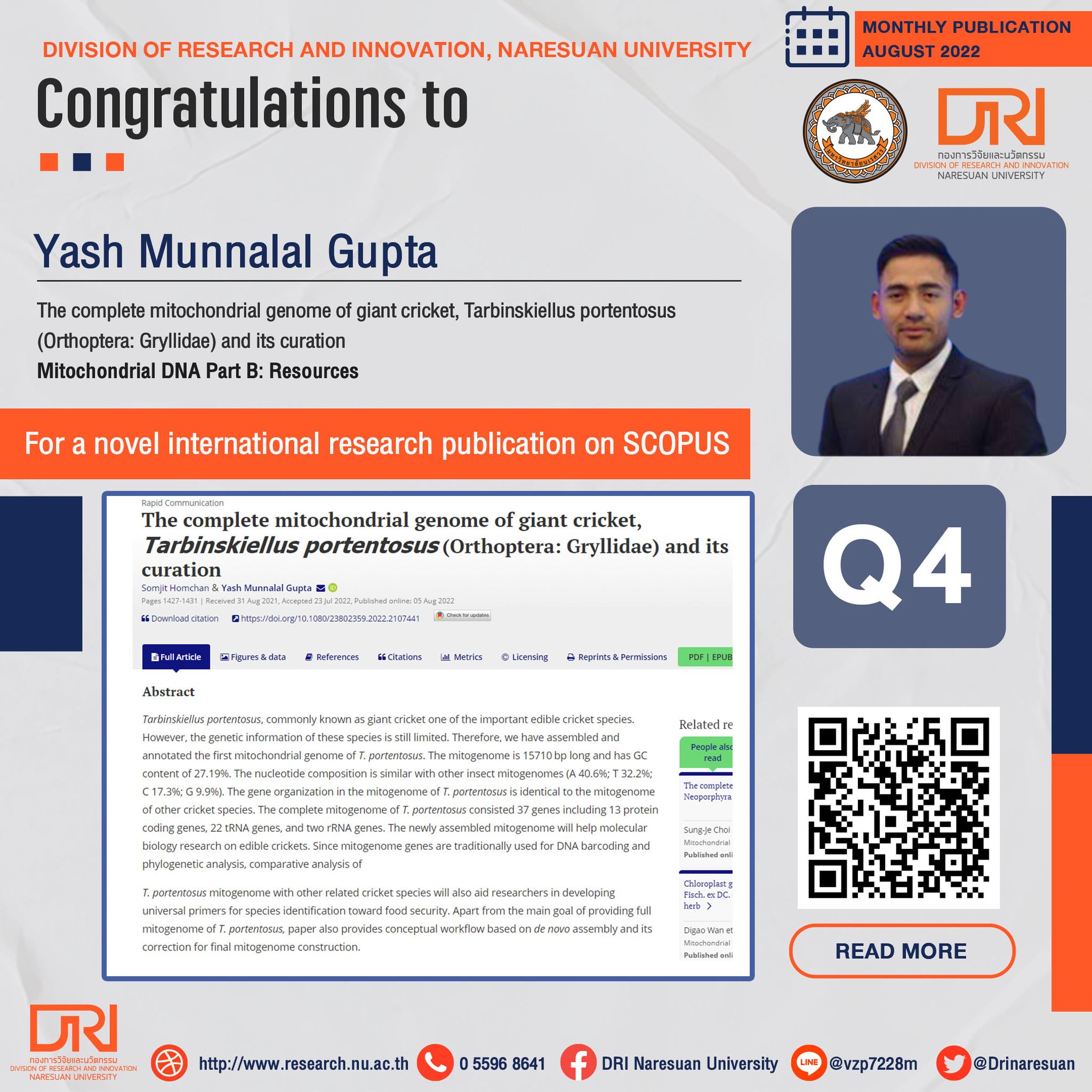 Congratulations to Dr. Yash Munnalal Gupta